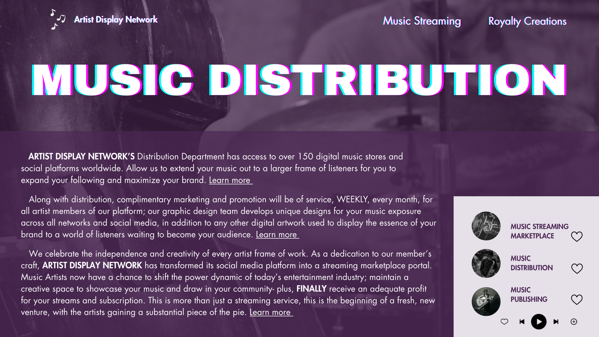 Music Distribution - Artist Display Network